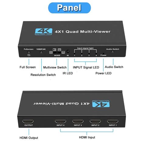 hdmi quad multiviewer switcher 4hdmi input to 1hdmi output moniter 4 in
