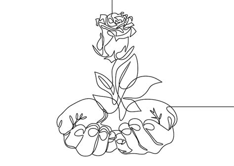 Premium Vector One Continuous Line Of Two Hand Holding A With Rose