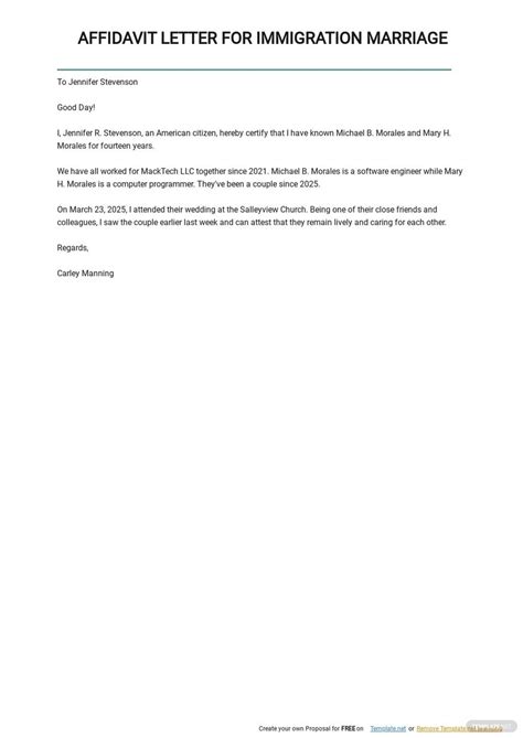 Affidavit Of Support Marriage Sle Relationship Letter For Immigration