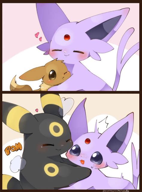 Pon Nurunuruparty26 Eevee Espeon Umbreon Nintendo Pokemon Highres Blush Brown Eyes