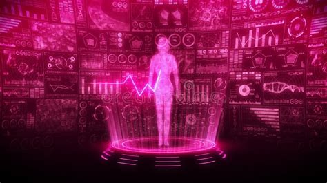 Woman Virtual Body. Human Medical Hologram Animation. Info Graphic. Medicine and Health Care ...