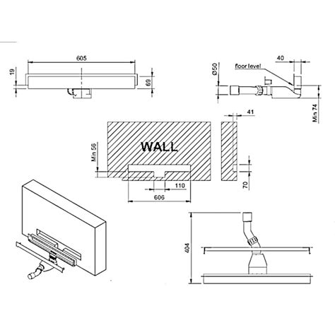 Стенен душ сифон, сифон Viega, черен, размер 60 см, ширина 7,4 см ...