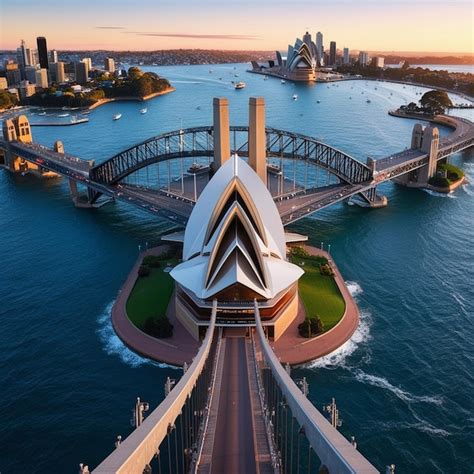 Iconic Sydney Aerial View Of Harbour Bridge And Opera House Premium