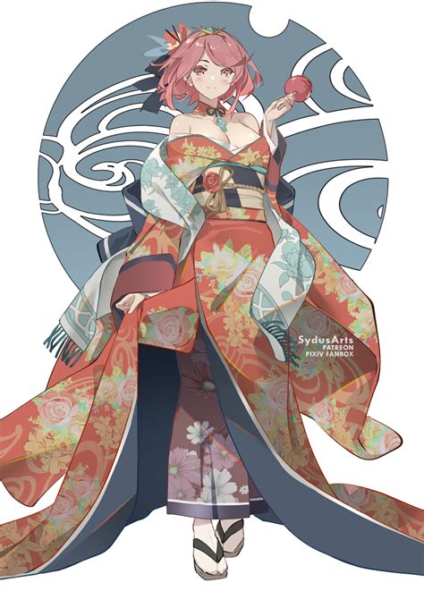 Safebooru 1girl Bangs Breasts Chest Jewel Headpiece Japanese Clothes Kimono Large Breasts Open