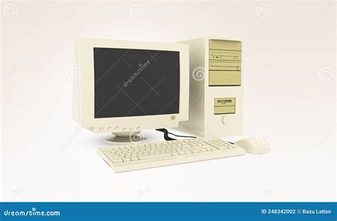 Old Vintage Desktop Computer With Keyboard And Mouse Old Fashioned Desktop Pc Retro Style