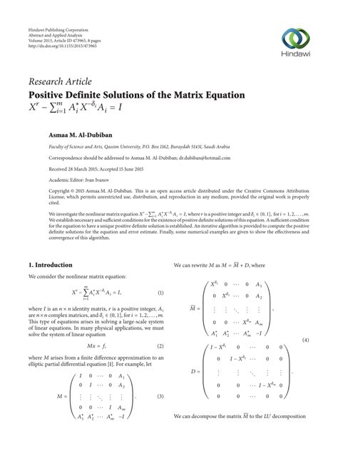 Pdf Positive Definite Solutions Of The Matrix Equation Xr ∑i1maix δiaii