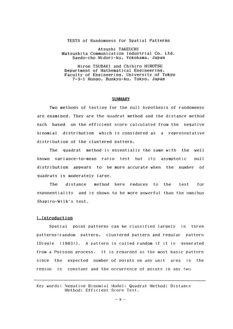 Pdf Tests Of Randomness For Spatial Patterns