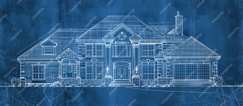 Large House Depicted In Blueprint Style Premium Ai Generated Image