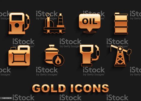 프로판 가스 탱크 배럴 오일 오일 펌프 또는 펌프 잭 주유소 모터용 캐니스터 워드 및 플랫폼을 바다 아이콘으로 설정합니다 벡터