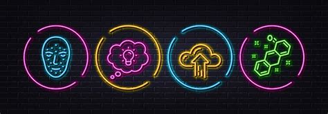 얼굴 생체 인식 에너지 및 클라우드는 최소한의 선 아이콘을 업로드합니다 웹 응용 프로그램 인쇄용 네온 레이저 3d 조명 벡터