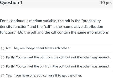 Solved Question Pts For A Continuous Random Variable Chegg