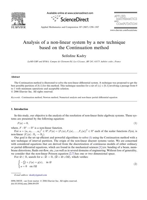 Pdf Analysis Of A Non Linear System By A New Technique Based On The