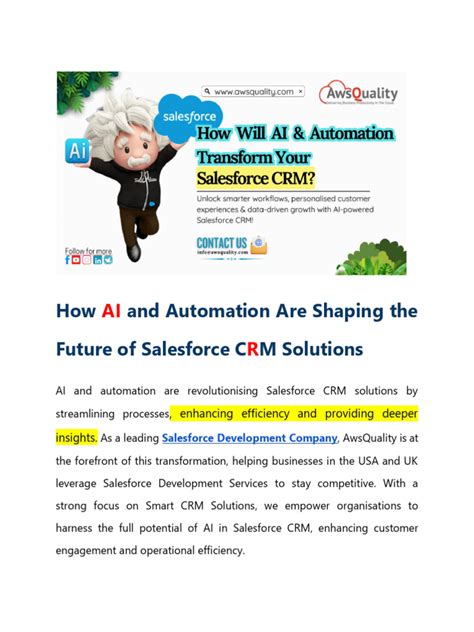 How Ai And Automation Shaping Future Salesforce Crm Solution Pdf Customer Relationship