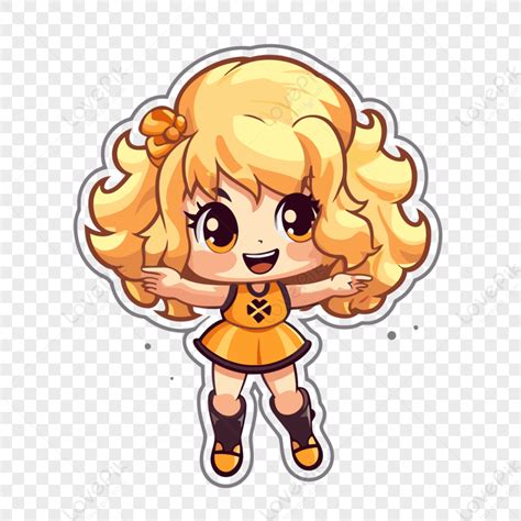 곱슬 금발 머리가 앉아있는 만화 소녀 로고 벡터상표치어 리더 Png 일러스트 무료 다운로드 Lovepik