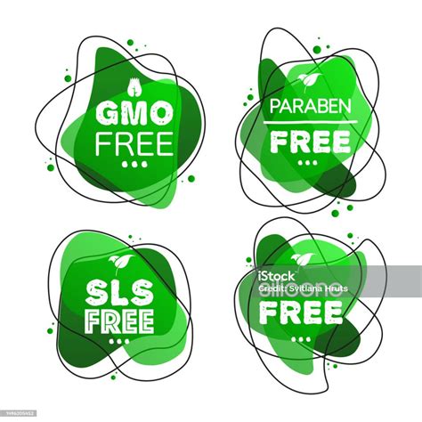 황산염 무료 파라벤 무료 Gmo 및 실리콘 무료 Gmo Sls 무료 방부제 화학 유기 라벨 천연 제품 개념입니다 벡터 그림입니다 0명에 대한 스톡 벡터 아트 및 기타 이미지