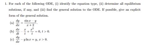 Solved For Each Of The Following ODE I Identify The Chegg