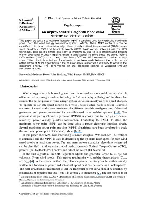 pdf an improved mppt algorithm for wind energy conversion system