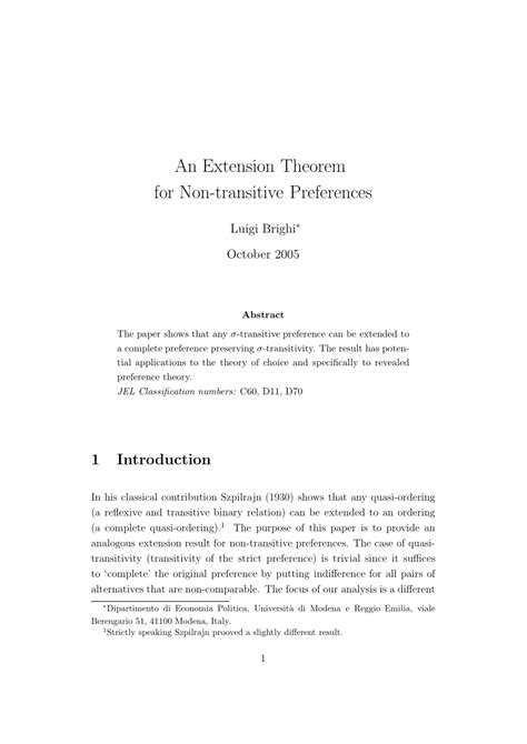 Pdf An Extension Theorem For Non Transitive Preferences