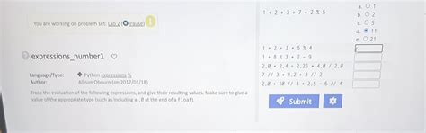 Solved Expressions Number1 0 Language Type Pe Python Chegg Com