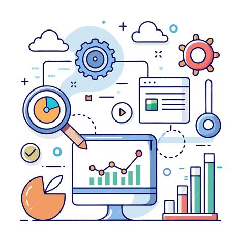 Line Art Illustration With Data Visualization Charts Graphs And Analytics Icons Premium Ai