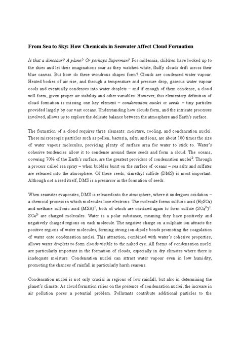 From Sea To Sky How Chemicals In Seawater Affect Cloud Formation No References From Sea To From Sea To Sky How Chemicals In Seawater Affect Cloud Formation No References From Sea To