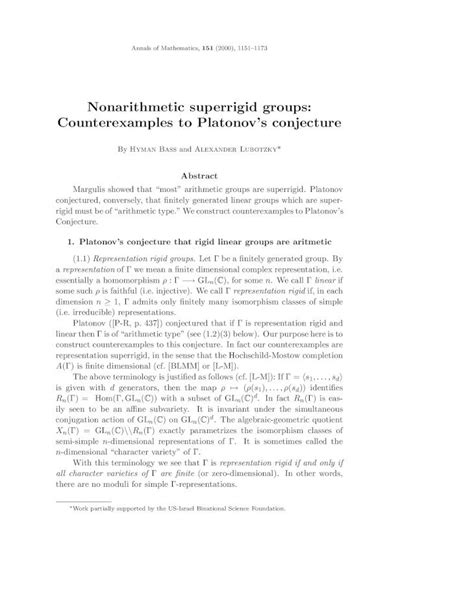 pdf nonarithmetic superrigid groups counterexamples to emis maths