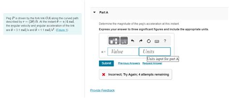 Solved Peg P Is Driven By The Fork Link OA Along The Curved Chegg Com