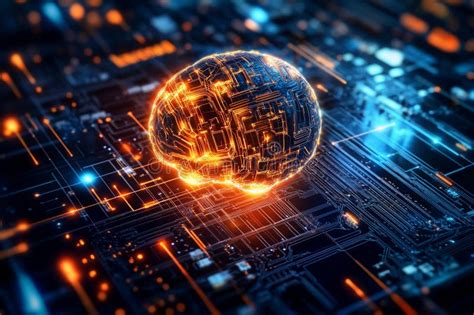 Innovative Digital Brain Concept Representing Artificial Intelligence On Circuit Board Stock