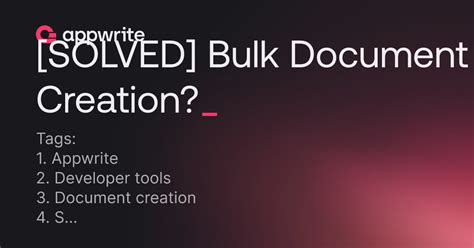 Solved Bulk Document Creation Threads Appwrite