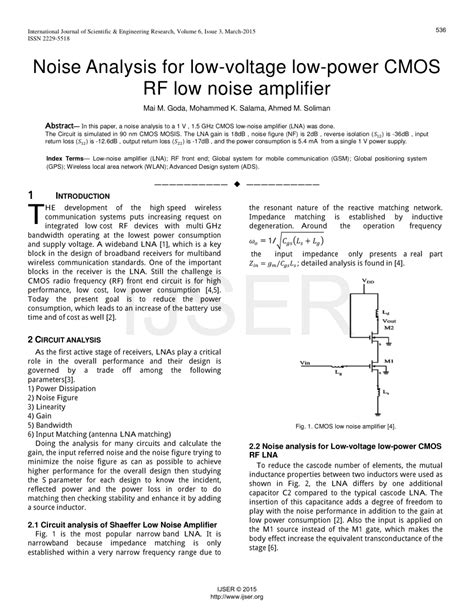 Pdf Noise Analysis For Low Voltage Low Power Cmos Rf Low Noise Amplifier