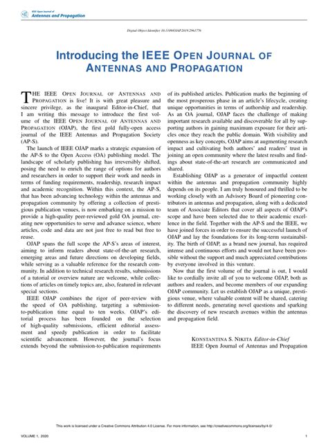 Pdf Introducing The Ieee Open Journal Of Antennas And Propagation