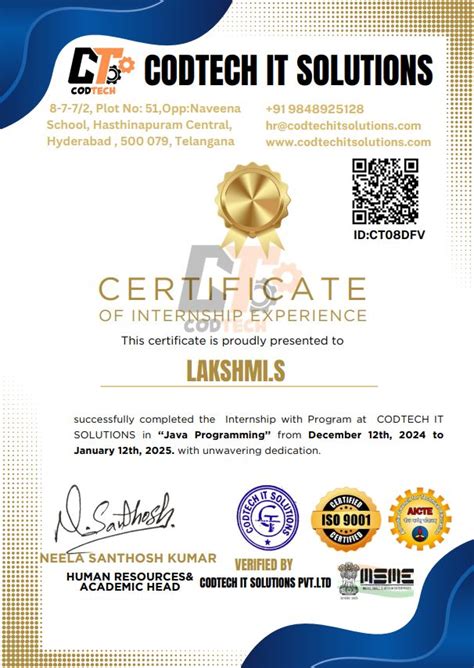 Lakshmi Suresh On Linkedin Internshipexperience Javaprogramming Codtechitsolutions