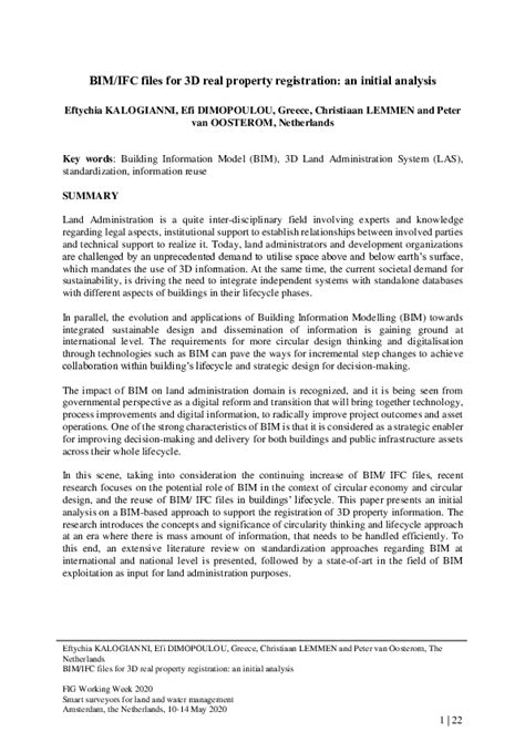 Pdf Bimifc Files For 3d Real Property Registration An Initial Analysis