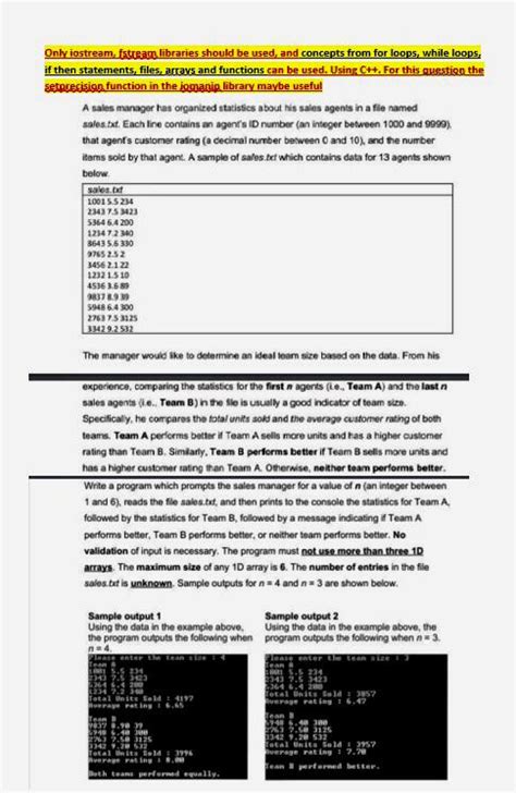 Solved Only Iostream Fstrear Libraries Should Be Used And