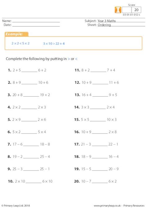 Numeracy Ordering Numbers 2 Worksheet PrimaryLeap Co Uk