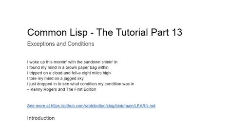 Common Lisp The Tutorial Part 13 Exceptions And Conditions Yall