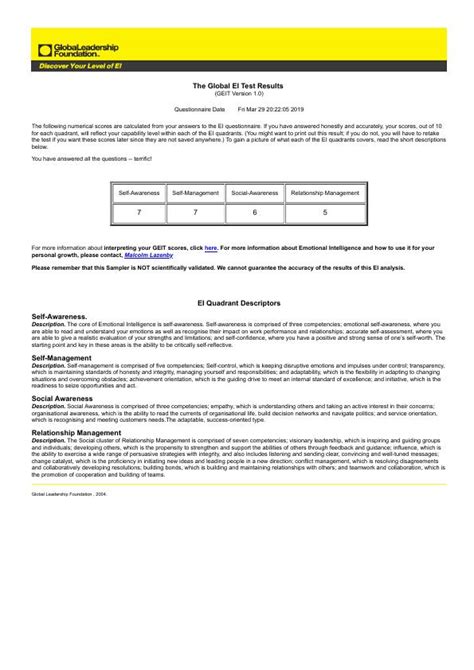 the global ei test results geit version 1 0 questionnaire date