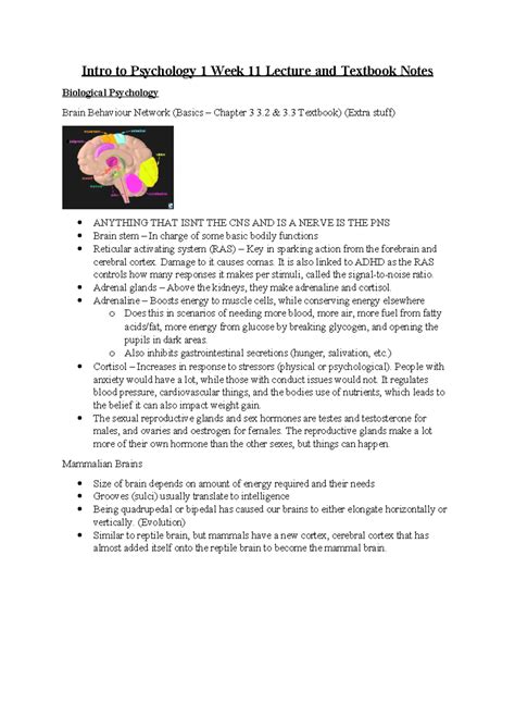 Intro To Psychology 1 Week 11 Lecture And Reading Notes Intro To