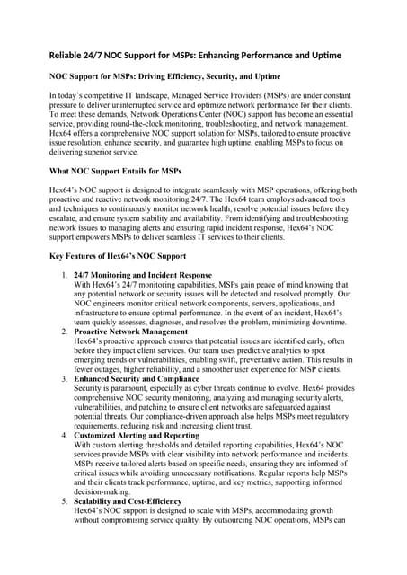 Reliable 24 7 Noc Support For Msps Enhancing Performance And Uptime Pdf