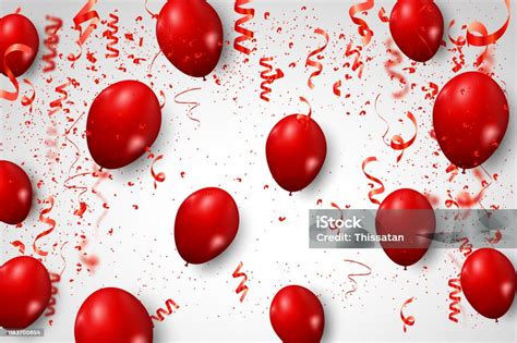 빨간 풍선과 색종이 개념 디자인 템플릿 해피 발렌타인 데이와 새해 컨셉 투명 배경 축하 벡터 일러스트 Eps10 개체 그룹에 대한 스톡 벡터 아트 및 기타 이미지 Istock