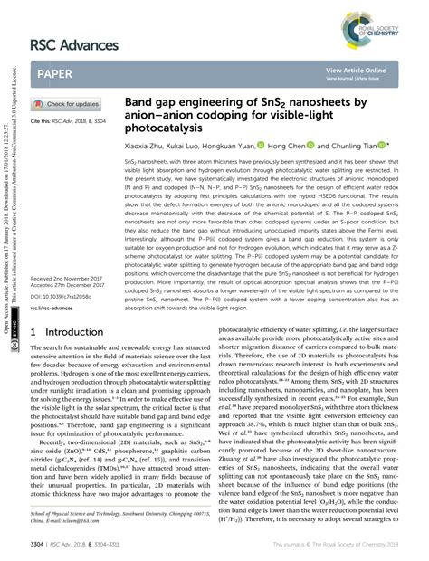 Pdf Band Gap Engineering Of Sns2 Nanosheets By Anion Anion Codoping For Visible Light