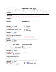 Health Unit Docx Health Unit Study Guide Complete This Study Guide As You Read Through The