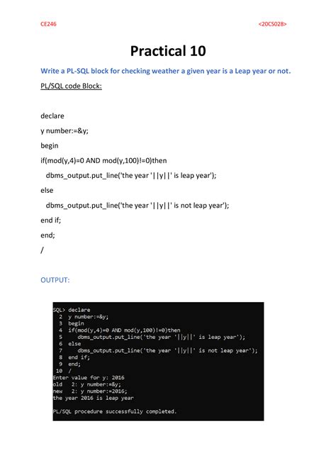 Write A Pl Sql Block For Checking Weather A Given Year Is A Leap Year