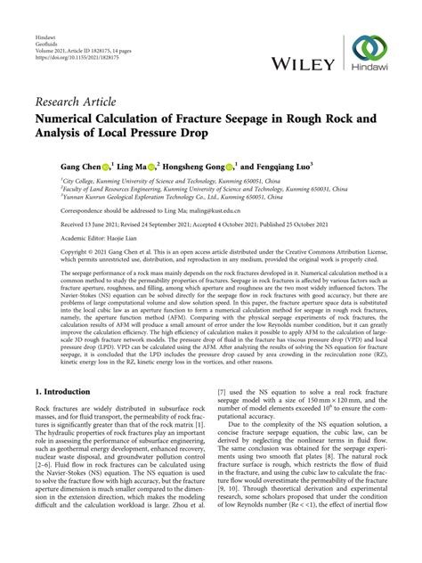 Pdf Numerical Calculation Of Fracture Seepage In Rough Rock And
