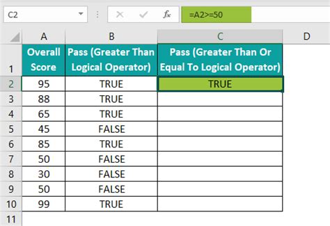 greater than or equal to in excel symbol formula example