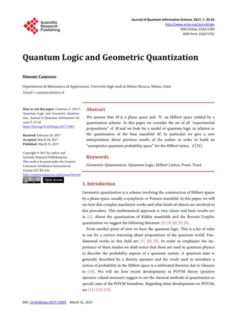 PDF Quantum Logic And Geometric Quantization