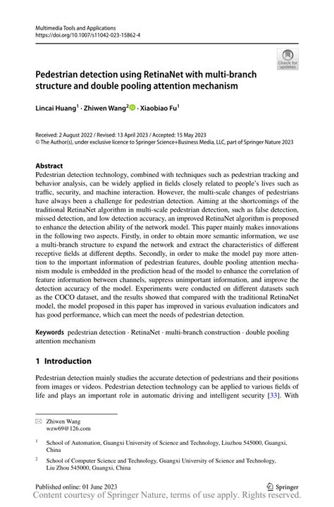 Pedestrian Detection Using Retinanet With Multi Branch Structure And Double Pooling Attention