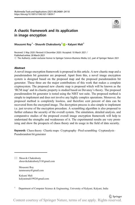 A Chaotic Framework And Its Application In Image Encryption Request Pdf