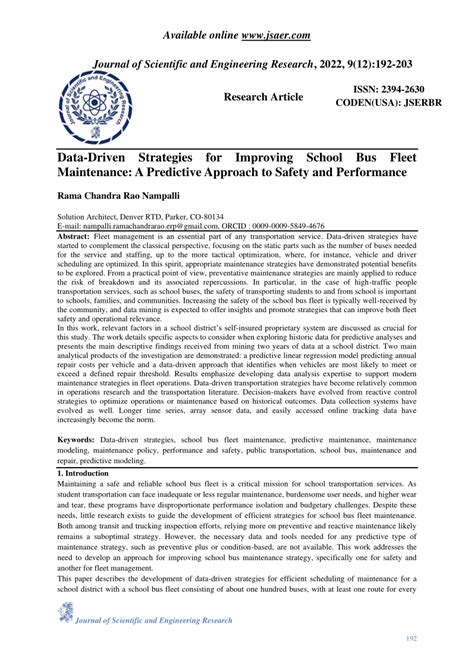 Pdf Data Driven Strategies For Improving School Bus Fleet Maintenance