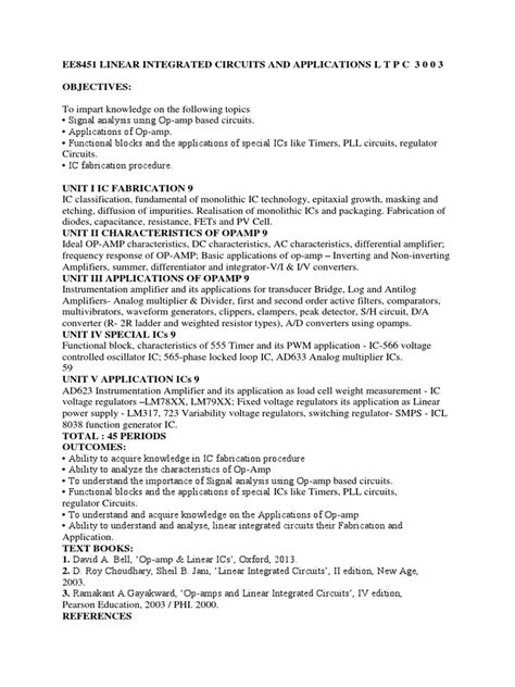 Syllabus Pdf Operational Amplifier Amplifier